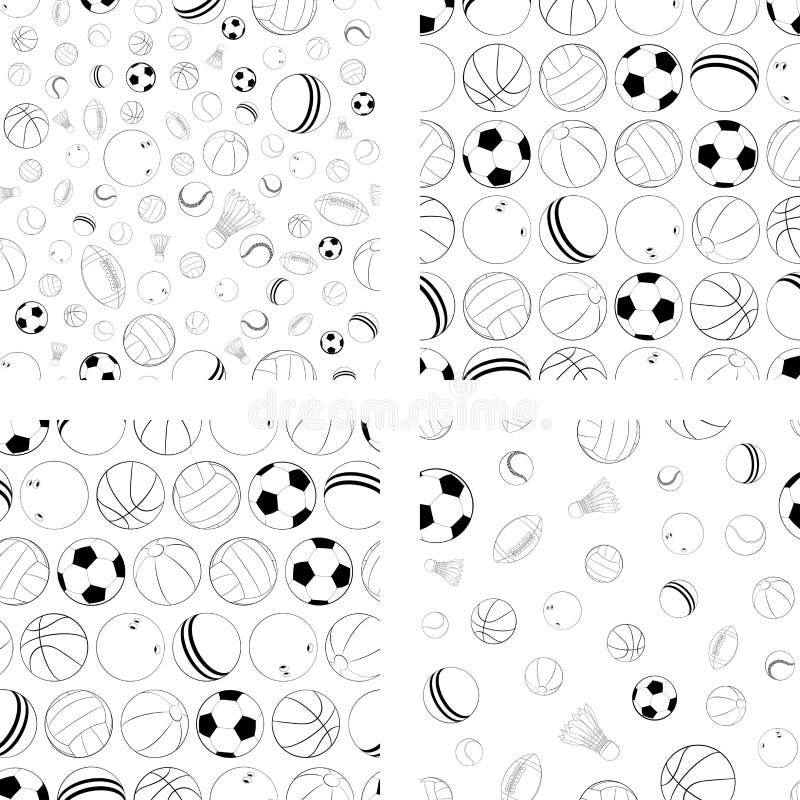 Set of Vector Seamless Pattern with Different Sports Balls. Flat Vector ...