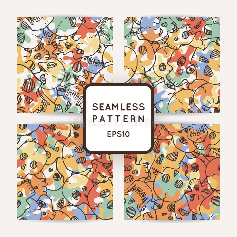 Set of Vector Seamless Pattern with Random Skulls. Stock Vector ...
