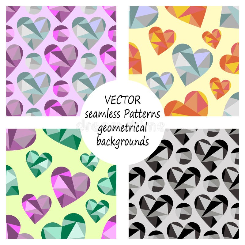 Set of Vector Seamless Patterns with Abstract Geometric Hearts ...