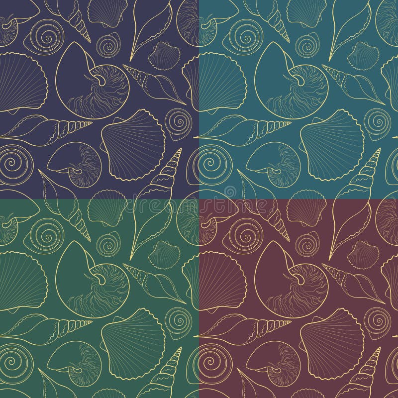 Set of Vector Seamless Patterns with Shells. EPS10 Stock Vector ...