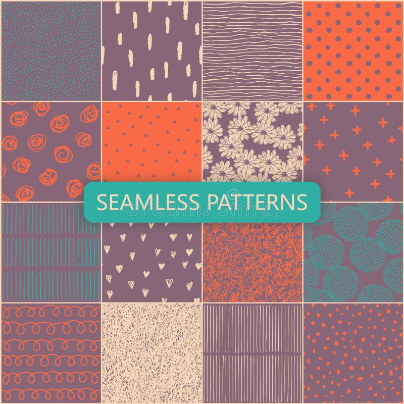 Set of Vector Seamless Spring Patterns with Flowers, Doodle Pattern ...