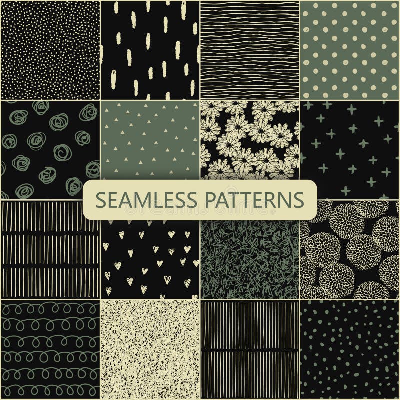 Set of Vector Seamless Spring Patterns with Flowers, Doodle Pattern ...