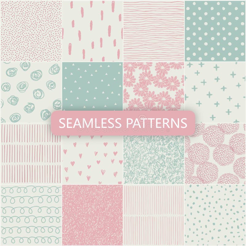 Set of Vector Seamless Spring Patterns with Flowers, Doodle Pattern ...
