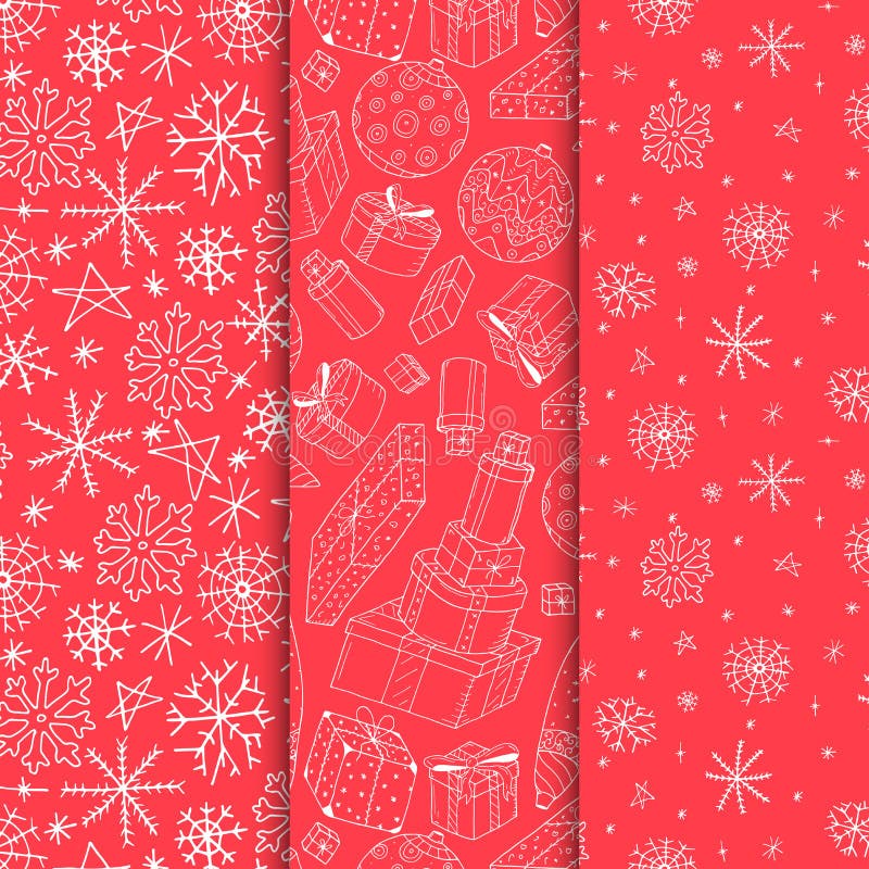 Set of Vector Seamless Xmas Patterns - Hand Drawn Design. Merry ...