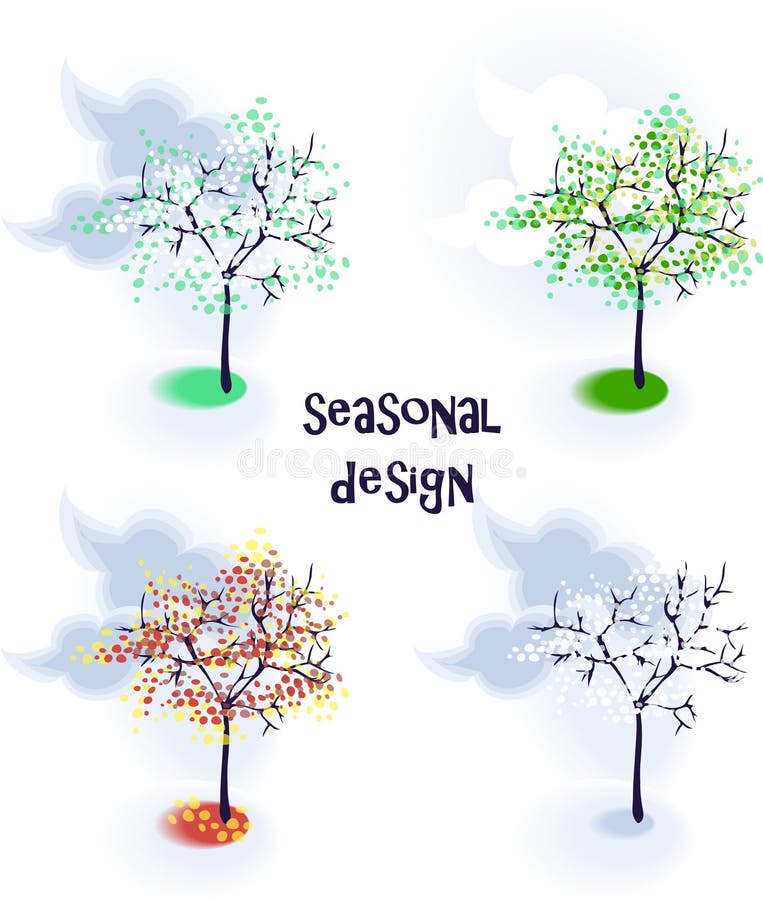 Set of Vector Seasonal Trees Stock Vector - Illustration of greens ...