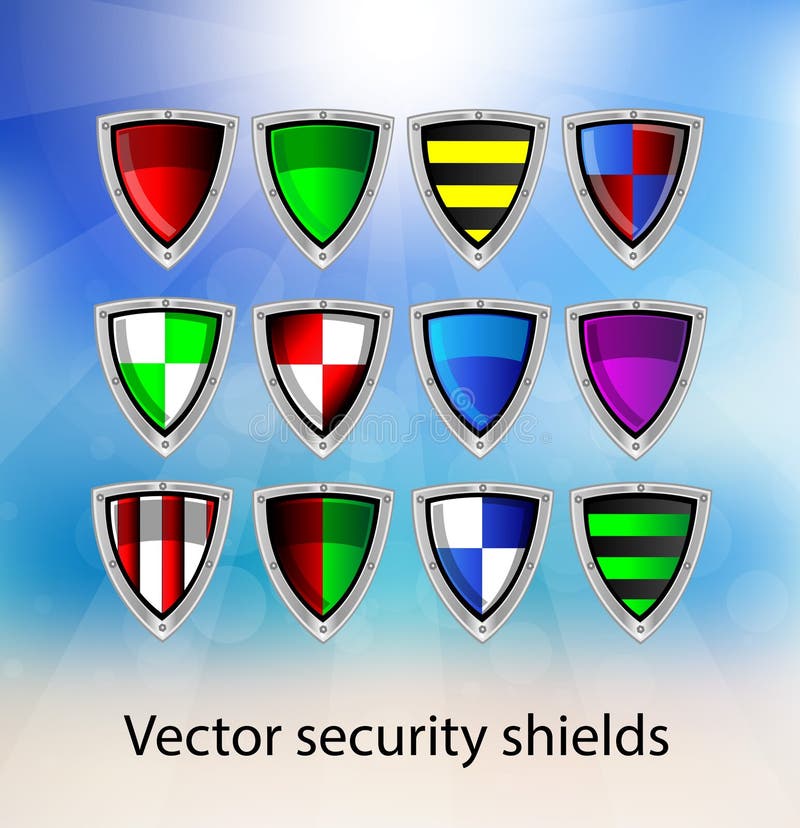 Set of Vector Security Shields Stock Vector - Illustration of protect ...