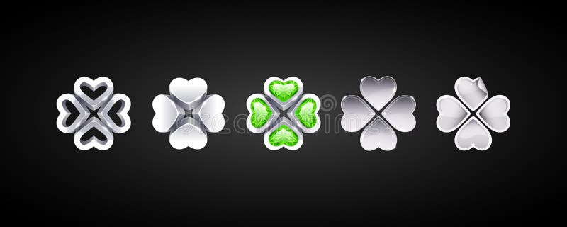 Set of Vector Silver Four-leaf Clovers Stock Vector - Illustration of ...