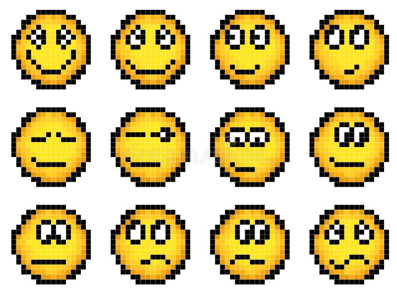 Set of Vector Simple Yellow Pixel Smiley. Stock Vector - Illustration ...