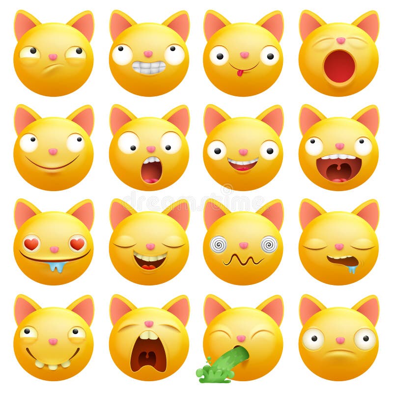 Set of Vector Smile Yellow Cat Emoticons Cartoon Characters Stock ...