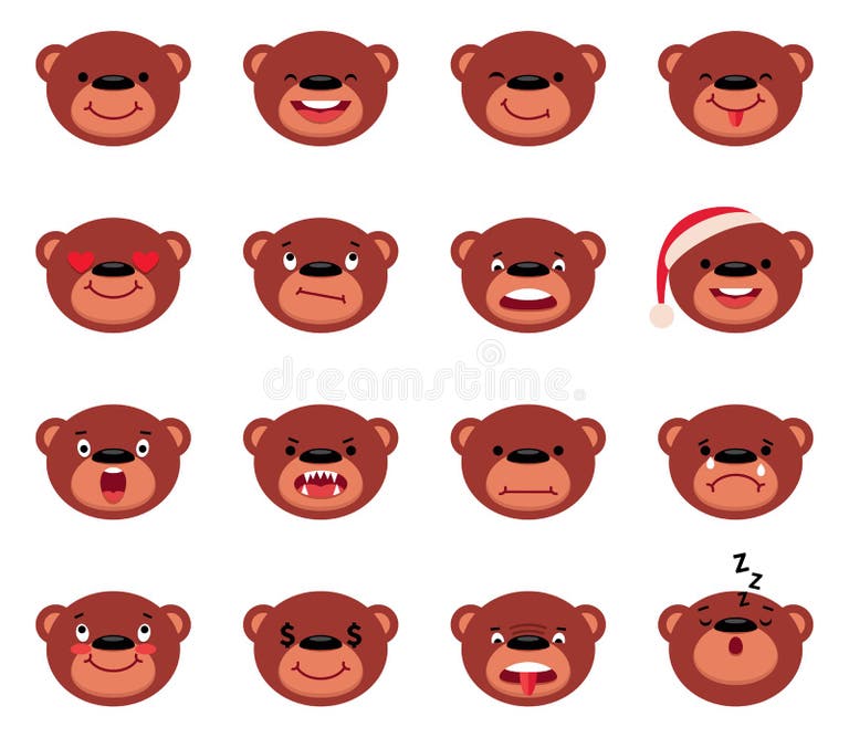 Set of Vector Smiley Teddy Bear Stock Vector - Illustration of design ...