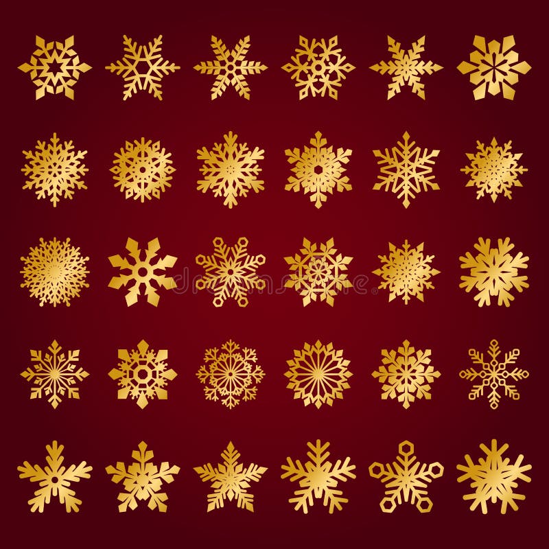 Set of Vector Snowflakes on Red Background Stock Vector - Illustration ...