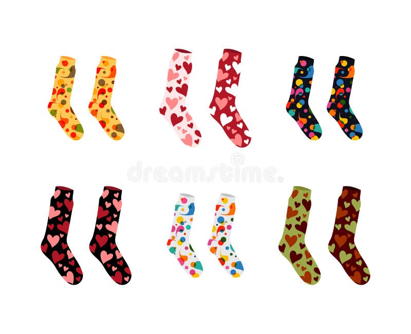 Set of Vector Socks of Different Color Textures and Patterns Stock ...