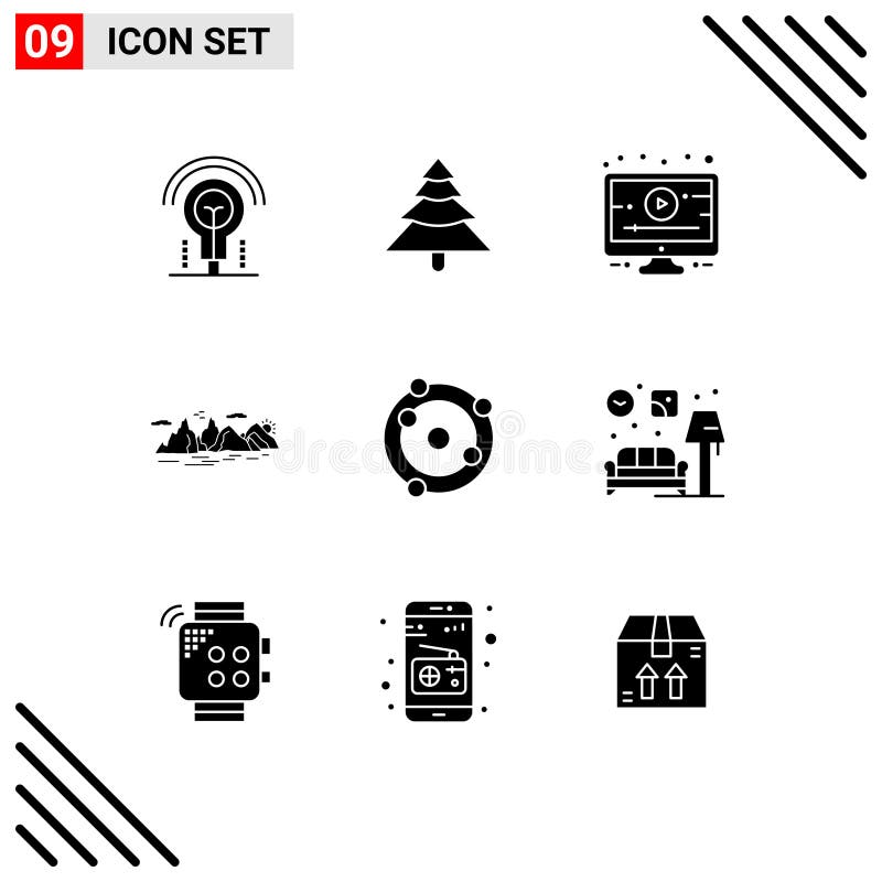 9 Thematic Vector Solid Glyphs and Editable Symbols of Biology, Atom ...