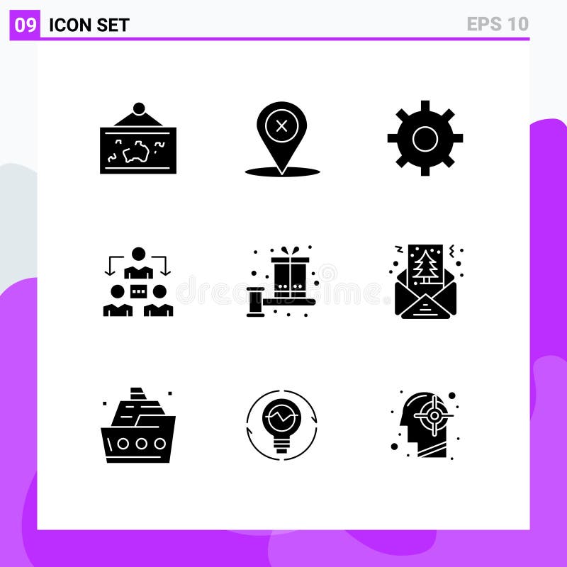 Set of 9 Vector Solid Glyphs on Grid for Box, Communication, Delete ...