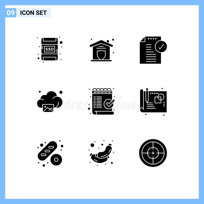 Set of 9 Vector Solid Glyphs on Grid for Checklist, Technology ...
