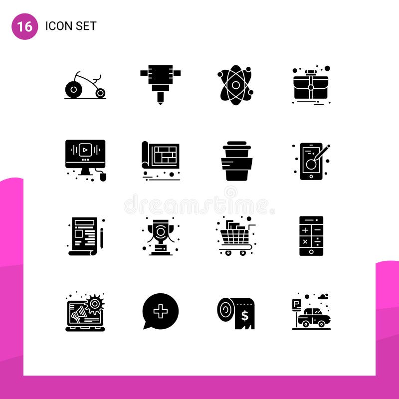 Set of 16 Vector Solid Glyphs on Grid for Construction, Architectural ...