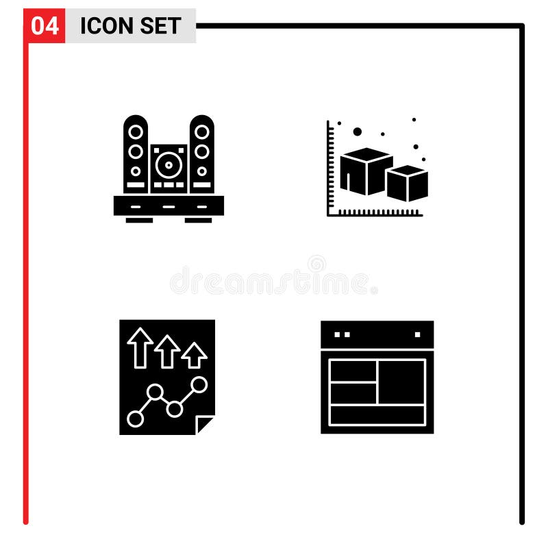 Set of 4 Vector Solid Glyphs on Grid for Desk, Data, Living, Cube, Page ...