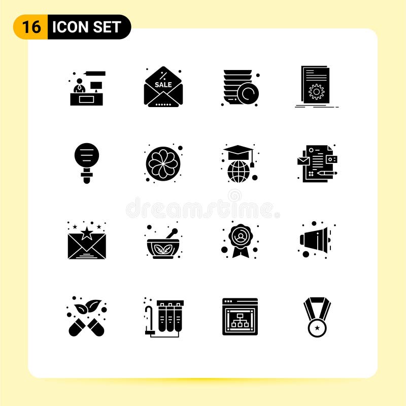 16 Universal Solid Glyph Signs Symbols of Experiment, Biology, Plate ...