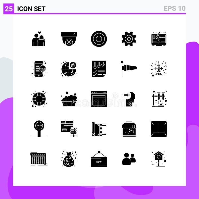 Set of 25 Vector Solid Glyphs on Grid for Graphic, Computer, Interface ...