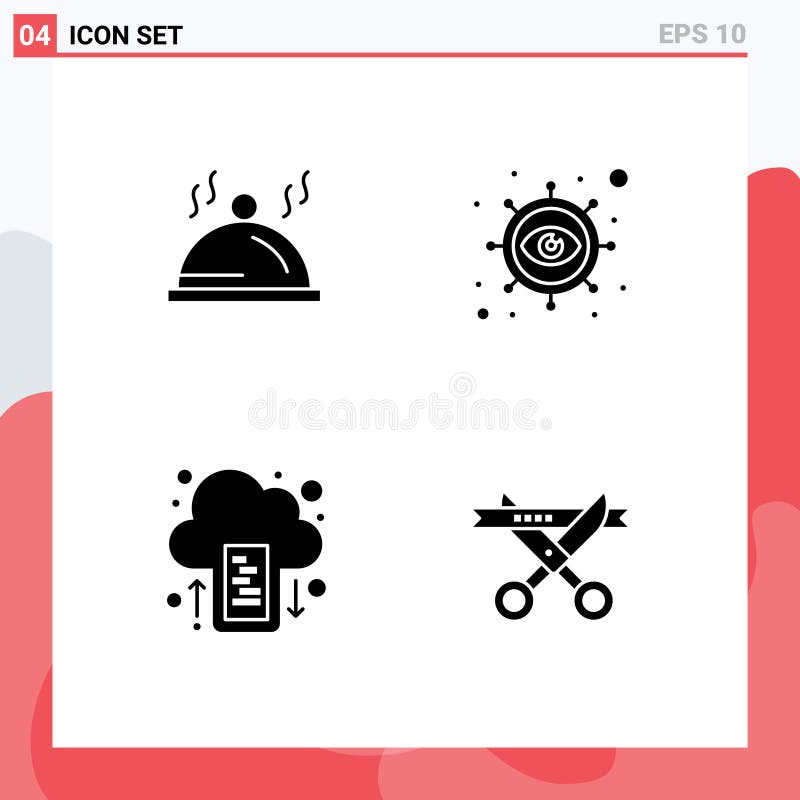 Set of 4 Vector Solid Glyphs on Grid for Hotel, Drive, Servise ...