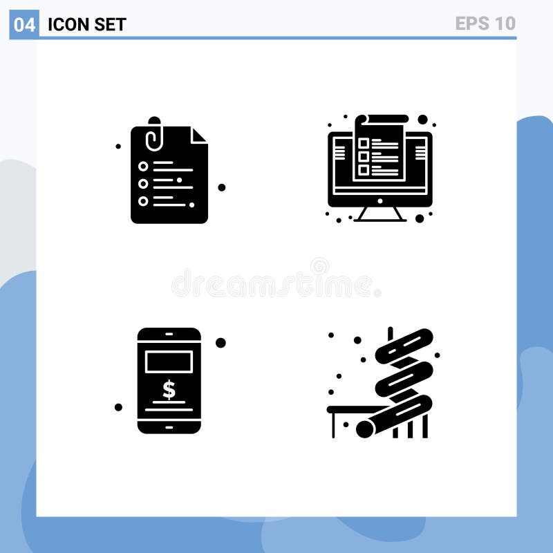 Set of 4 Vector Solid Glyphs on Grid for Paper, Mobile, Back To School ...