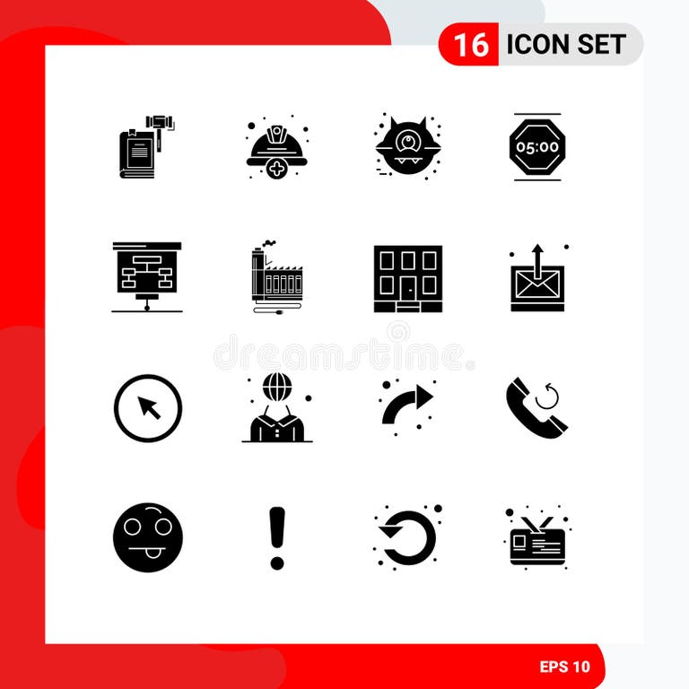 Set of 16 Vector Solid Glyphs on Grid for Stop, Stop Work, Cap ...