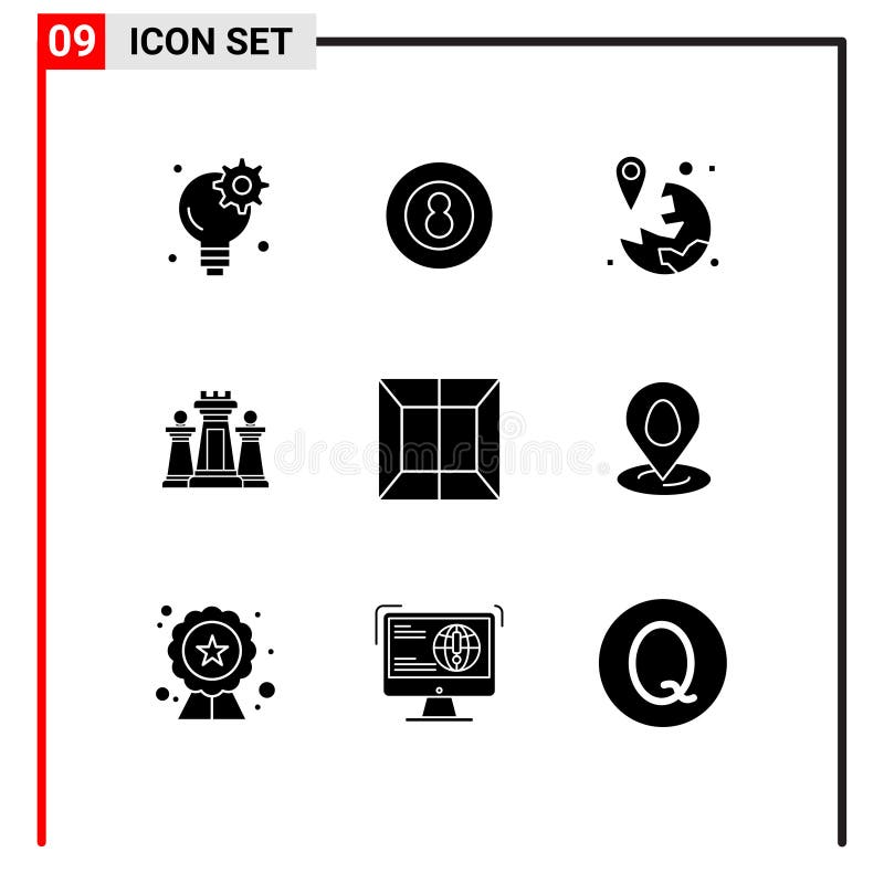 Set of 9 Vector Solid Glyphs on Grid for Tactic, Computer, Pool, Chess ...