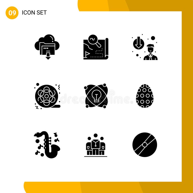 Solid Glyph Pack of 9 Universal Symbols of Video, Movie, Map, Film ...