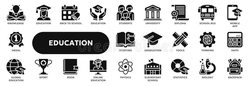 Vector Solid Icons of Online Education and E-learning Stock Vector ...