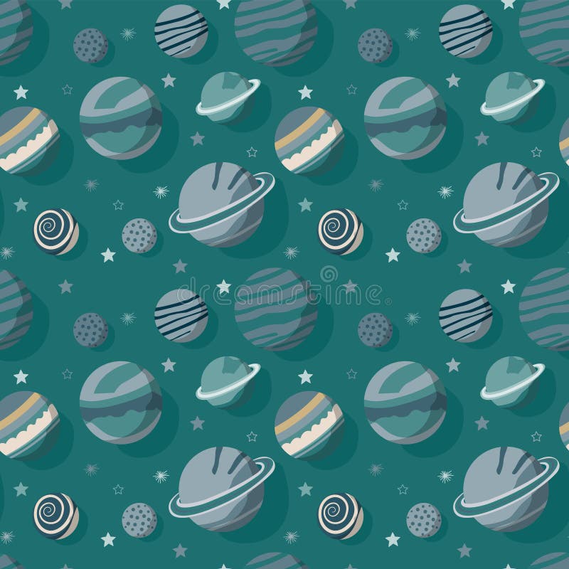 A Set of Vector Space Seamless Pattern with Planets and Stars. Night ...