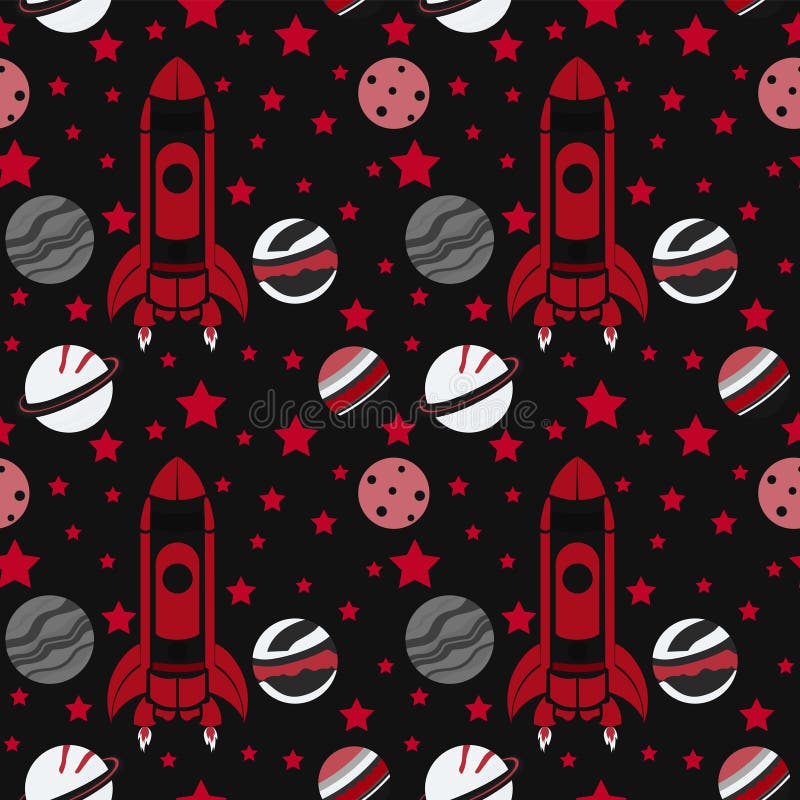 A Set of Vector Space Seamless Pattern with Space Rocket, Planets and ...