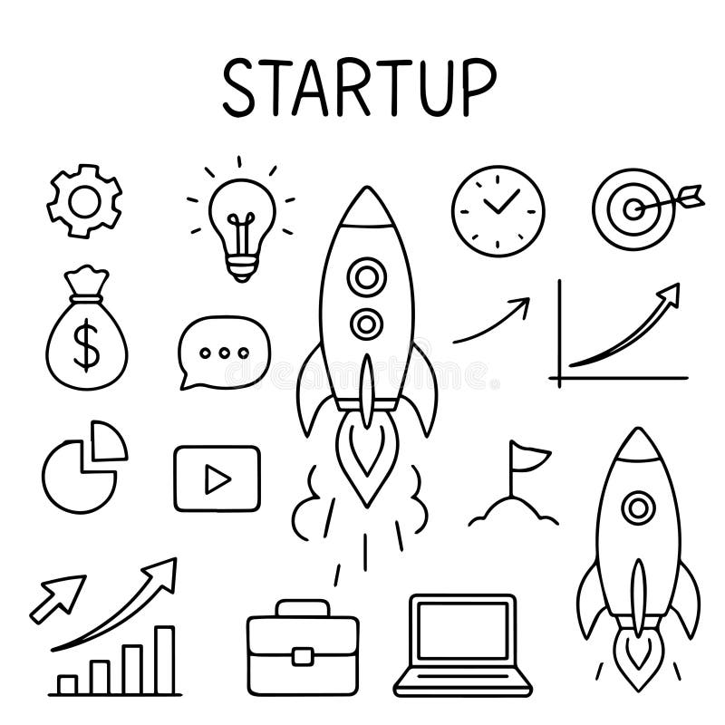 Set of Vector Startup Icons. Startup Growth, Development and Launch ...