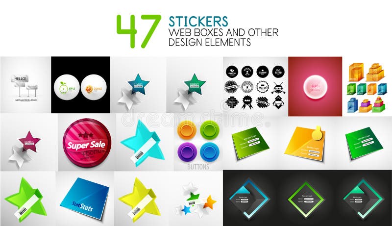 Set of Vector Stickers, Labels, Web Design Interface Elements and Login ...