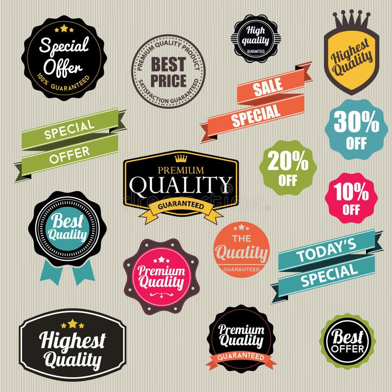 Set of Vector Stickers and Ribbons Stock Vector - Illustration of icon ...