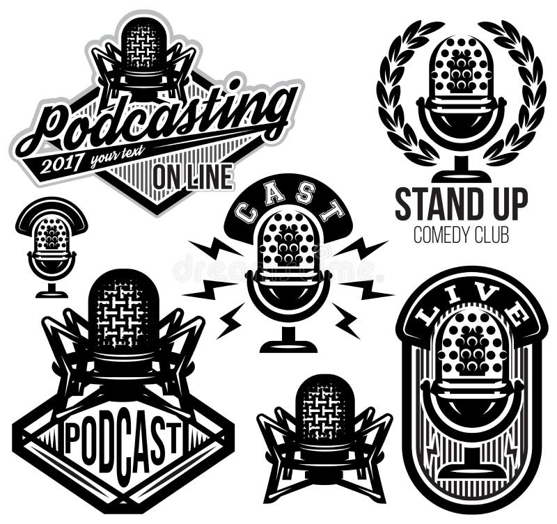 Set of Vector Stylish Retro Pattern with Microphones, Radio, Podcast ...