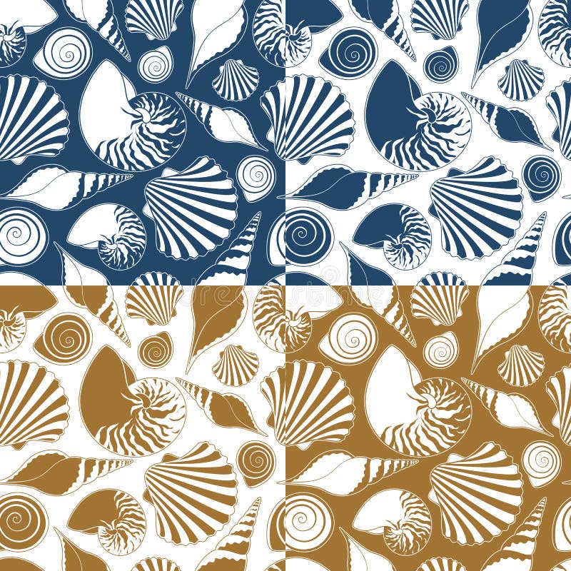 Set of Vector Summer Seamless Patterns with Sea Shells. Stock Vector ...