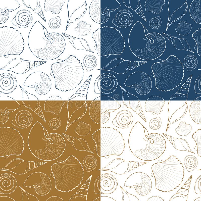 Set of Vector Summer Seamless Patterns with Sea Shells. Stock Vector ...
