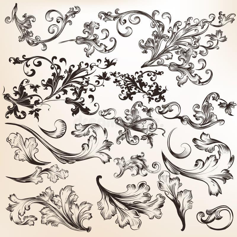 Vector Set of Hand Drawn Swirls in Vintage Style Stock Vector ...