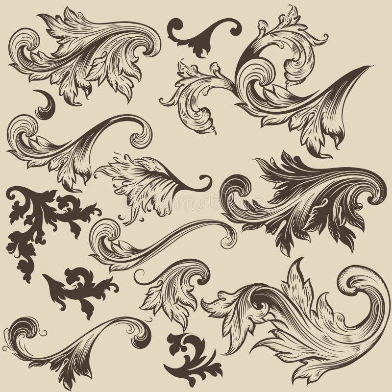 Vector Set of Calligraphic Vintage Swirls for Design Stock Vector ...