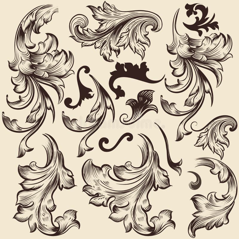 Set of Vector Swirls in Vintage Style for Design Stock Vector ...