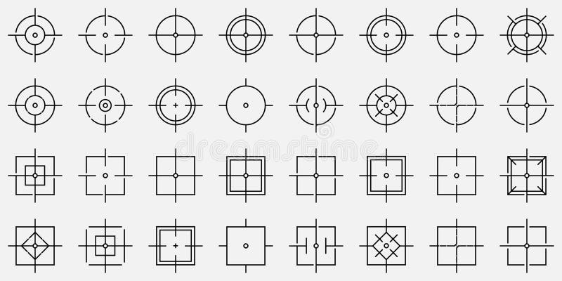 Set of Vector Target or Aim Icons in Line Design, 32 Aims Stock ...