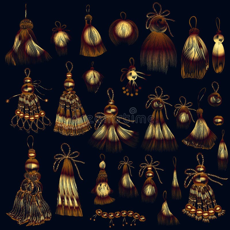 Set of Vector Tassels in Golden Color for Design Stock Vector ...