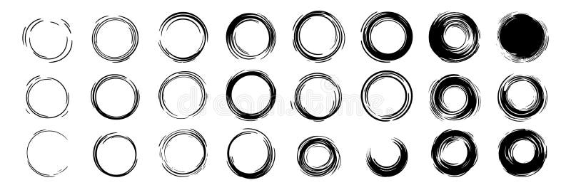 Set of Vector Textured Circles. Collection of Round Paint Brush Strokes ...