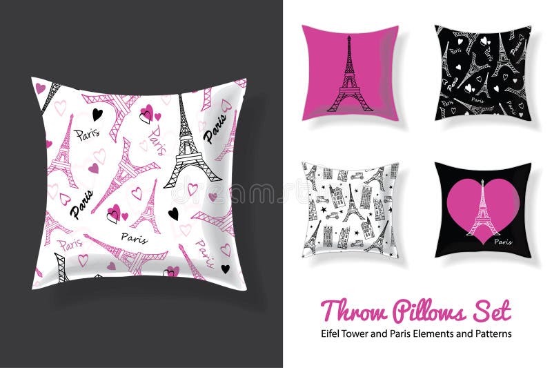 Set of Vector Throw Pillows in Matching Unique Eifel Tower, Paris ...