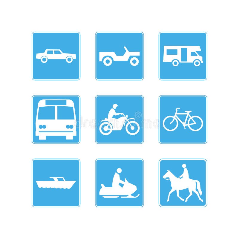 Set of Vector Transportation Icon on Blue Background Vector ...