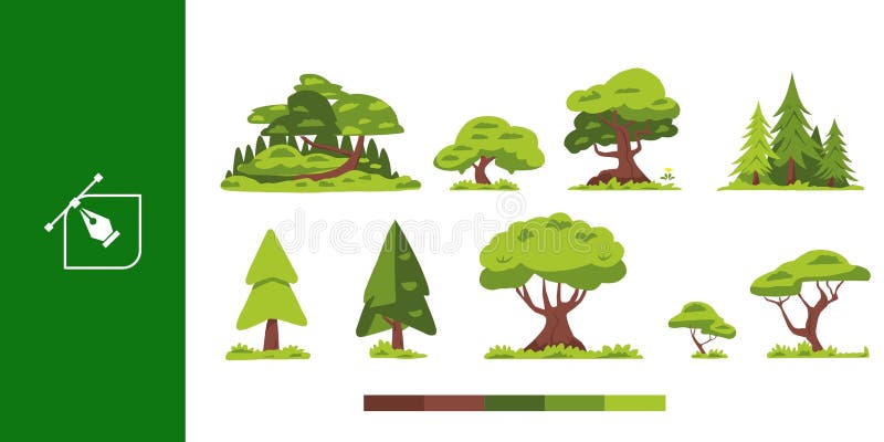 Set of Vector Trees.Cute Greenery Stock Vector - Illustration of line ...