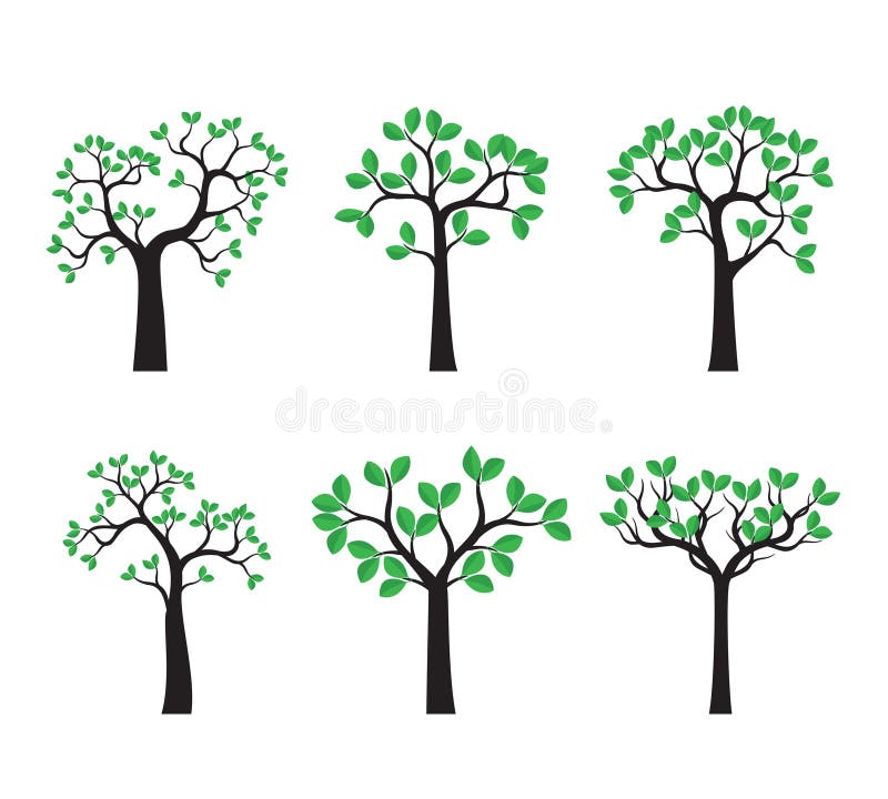 Set Vector Trees, Outline Decoration Elements. Stock Vector ...