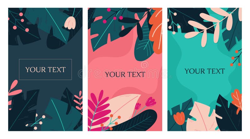 Set of Vector Tropical Banners. Patterns with Jungle Flat Palm Leaves ...