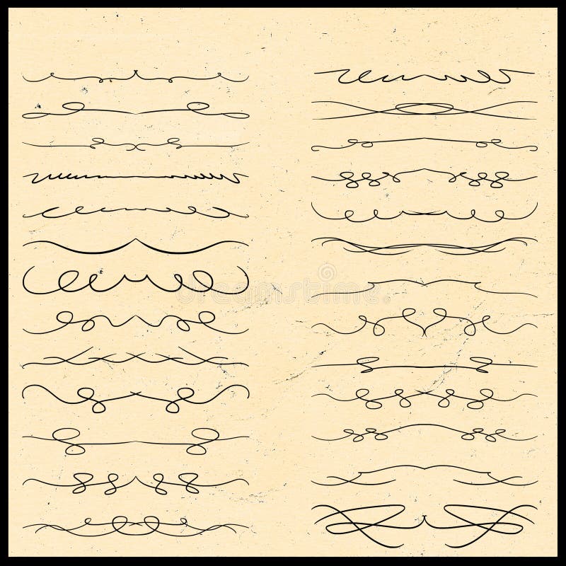 Set of Vector Vintage Calligraphic Design Elements and Page Decoration, Dividers and Dashes ...