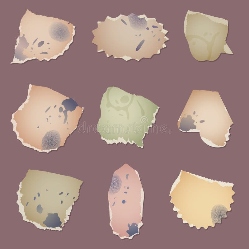 Set Vector Vintage Dirty Paper Pieces with Splats, Fingerprints and Cup ...